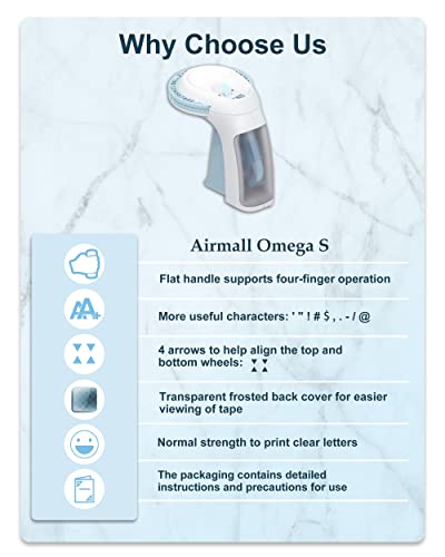 Airmall Omega S Embossing Label Maker Machine with Tapes, OmegaS 3D Embosser Handheld Label Machine, Portable Lettering Embossed Labeler with 6 Rolls Emboss Tapes for Home DIY Crafting
