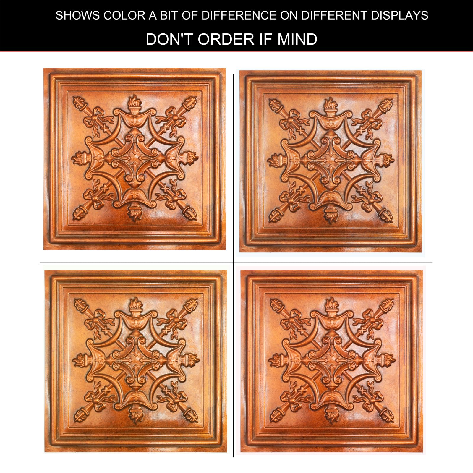 Ceiling Tin Tiles Decorative Drop Ceiling Tiles Distressed for Cafe Club Salon Hotel Store Bar 2'x2' PL07 Archaic Copper 10pcs
