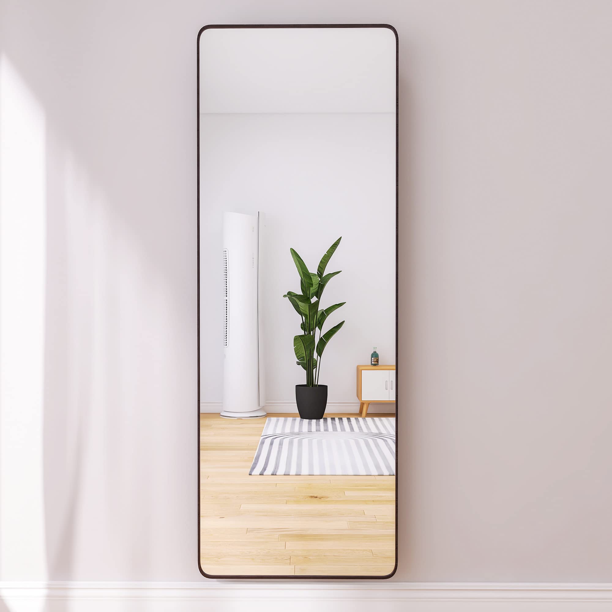 Argus Le Square Rounded Corners Full Length Mirror Floor Mirror Hanging Standing or Leaning, Bedroom Mirror Wall-Mounted Mirror Dressing Mirror with Gold Aluminum Alloy Frame,65" x 22",Black