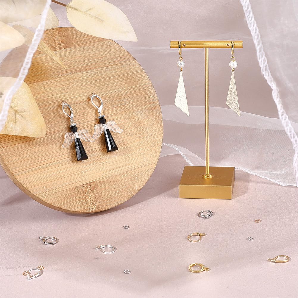 CREATCABIN 2 Colors 48Pcs Leverback Earwires Leverback Earring Hooks Kit 18k Gold Plated Sterling Silver Dangle Earwire Findings with Horizontal Loops Jump Rings for Earring Making Accessories