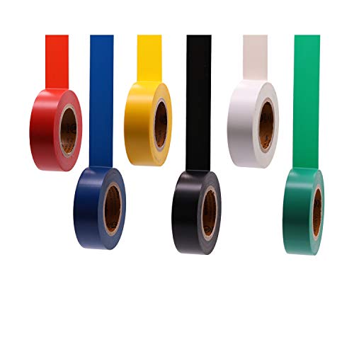 SoundOriginal Electrical Tape Colors 6 Pack 3/4-Inch by 30 Feet, Voltage Level 600V Dustproof, Adhesive for General Home Vehicle Auto Car Power Circuit Wiring Multicolor(30Ft MUL)