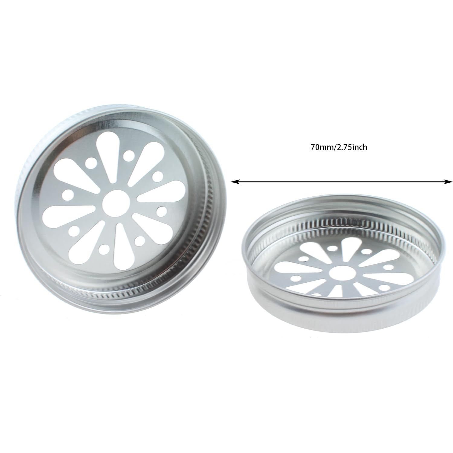 TAODAN 8pcs Mason Can Jar Lids Regular Mouth Jar with Flower Canning Lids Rustproof Daisy Cut with Straw Hole for Mason, Ball, Canning Jar
