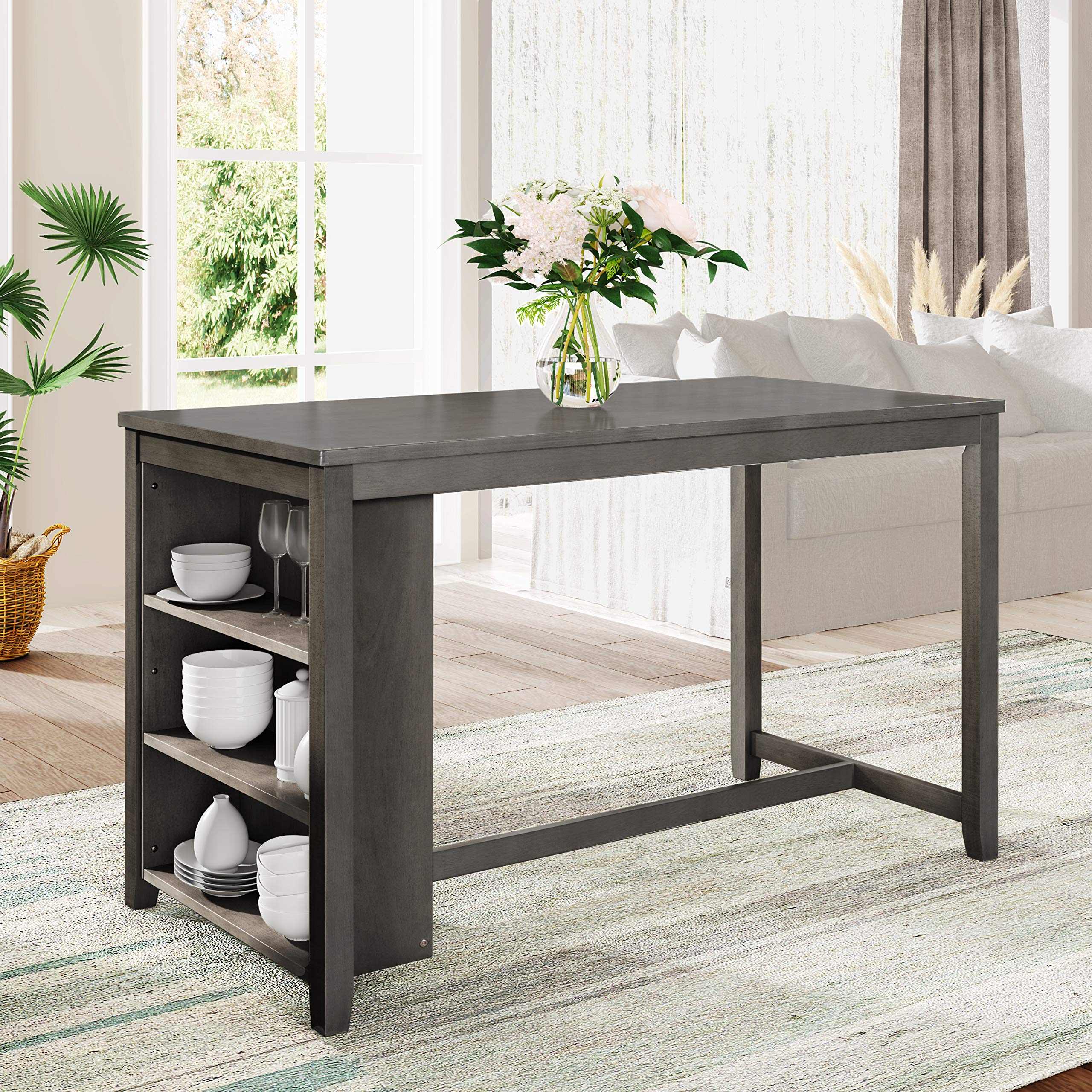Bellemave Counter Height Dining Table Set for 4 5 Piece Bar Height Farmhouse Table and Chairs with Storage Shelf Dinning Room Small Breakfast Table Set Pub Table and Chairs Set of 4, Gray