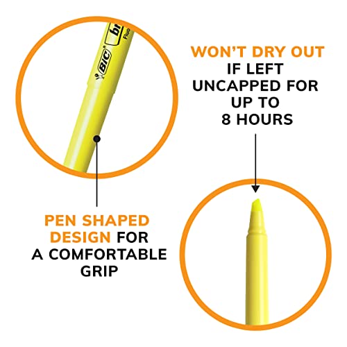 BIC Brite Liner Highlighters, Chisel Tip, Yellow Highlighters, 12-Count, For Broad Highlighting or Fine Underlining