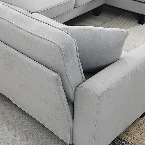 FANYE Modern U-Shaped Upholstered Left Chaise Lounge Sectional, 7 Seaters Sofá Oversized Corner Sofa & Couch with 3 Pillows and Square Plastic Legs for House,Apartment, Office Living Room, Dark Gray