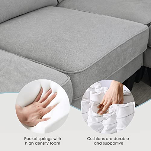 FANYE Modern U-Shaped Upholstered Left Chaise Lounge Sectional, 7 Seaters Sofá Oversized Corner Sofa & Couch with 3 Pillows and Square Plastic Legs for House,Apartment, Office Living Room, Dark Gray