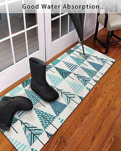 Welcome Mats, Christmas Simple Pine Tree Tile Pattern Door Mat, Non-Slip Absorbent Large 20x47 Inch Outdoor Indoor Mat Low-Profile Floor Mat Doormat for Entryway/Patio/Garage