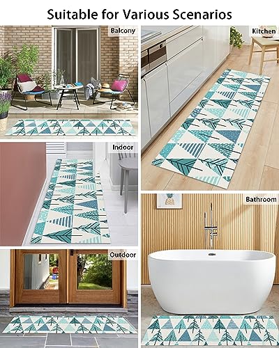 Welcome Mats, Christmas Simple Pine Tree Tile Pattern Door Mat, Non-Slip Absorbent Large 20x47 Inch Outdoor Indoor Mat Low-Profile Floor Mat Doormat for Entryway/Patio/Garage