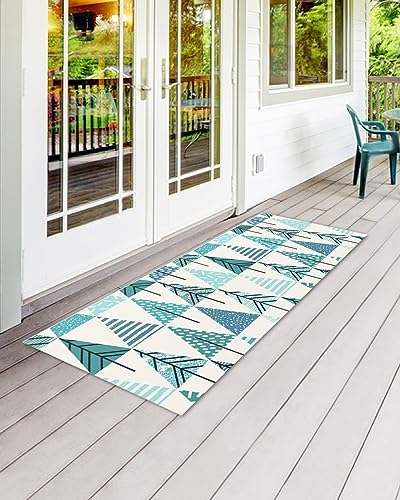 Welcome Mats, Christmas Simple Pine Tree Tile Pattern Door Mat, Non-Slip Absorbent Large 20x47 Inch Outdoor Indoor Mat Low-Profile Floor Mat Doormat for Entryway/Patio/Garage