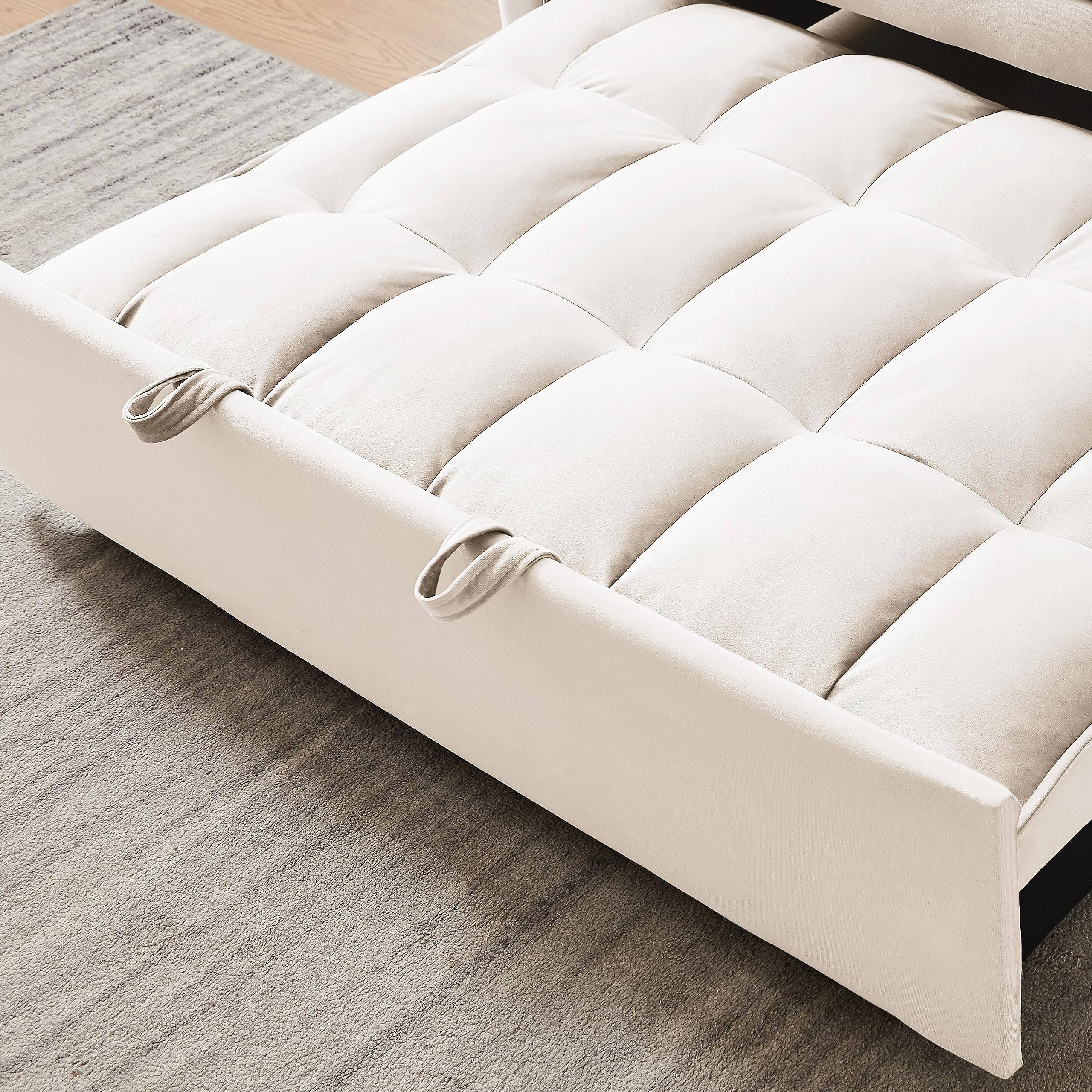 Merax 55.11" Modern 3 in 1 Velvet Convertible Sleeper Sofa Bed,Small Love Seat Lounge Sofa w/Reclining Backrest,Toss Pillows,Pockets,Loveseat Futon Sofa Couch Pullout Bed for Living Room,Beige