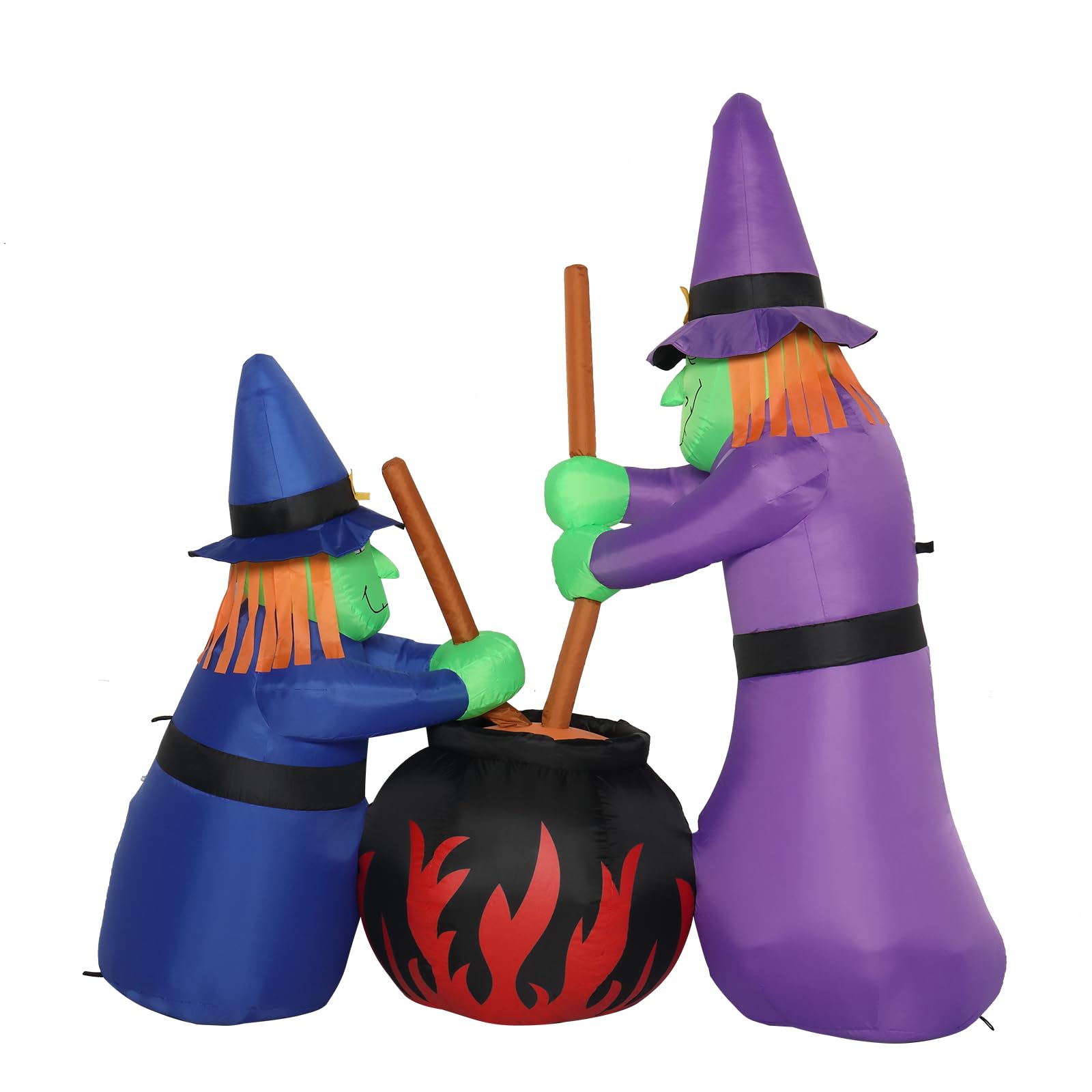 6FT Garden 5pcs LED String Lights Two Witches with Pots Inflatable Halloween Decoration for Holiday/Party/Yard/Garden