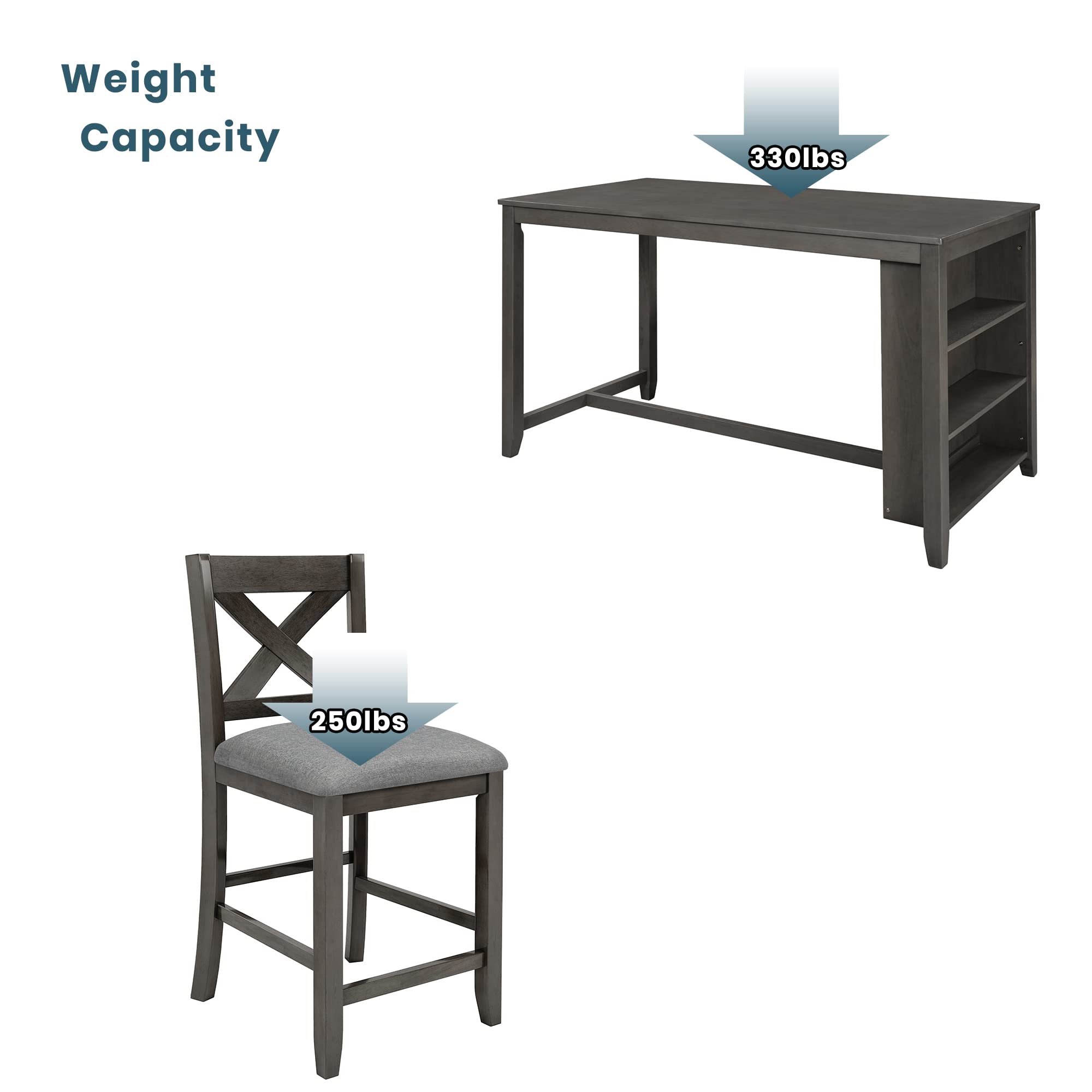 Bellemave Counter Height Dining Table Set for 4 5 Piece Bar Height Farmhouse Table and Chairs with Storage Shelf Dinning Room Small Breakfast Table Set Pub Table and Chairs Set of 4, Gray