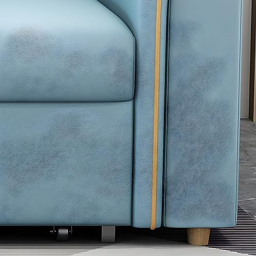 LAKIQ Contemporary Blue Sofa Bed with Storage Faux Leather, Metal, Sponge Seat Fill Loveseat Couch (94.5" L x 31.5" W x 33" H)