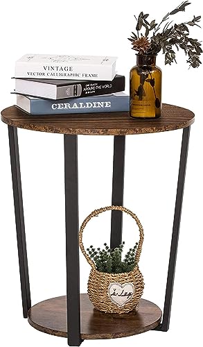 GOOD & GRACIOUS Round End Side Table with Storage Shelf for Living Room Sofa Couch End Tables with Sturdy Metal Frame Bedside Accent Table with Metal Frame for Small Spaces, Bedroom, Brown