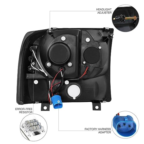 2pcs Headlight Halo Projectors Front Left Right Driver Passenger Side Smoked Lens Housing Smoke Halo Corner Headlights for Excursion for F450/F350/F250 SuperDuty FO2521141 FO2503183