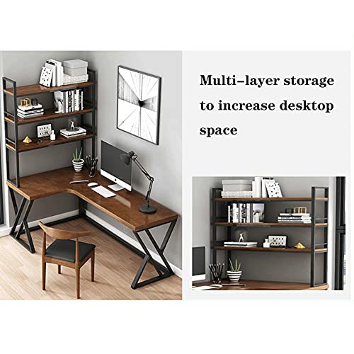 Computer Desk/Writing Desk Multifunctional L-Shaped Corner Desk Home Office Desk with 3-Layer Storage Shelves Large Monitor Stand Workstation, Rustic Brown and Black PC Table Study Table