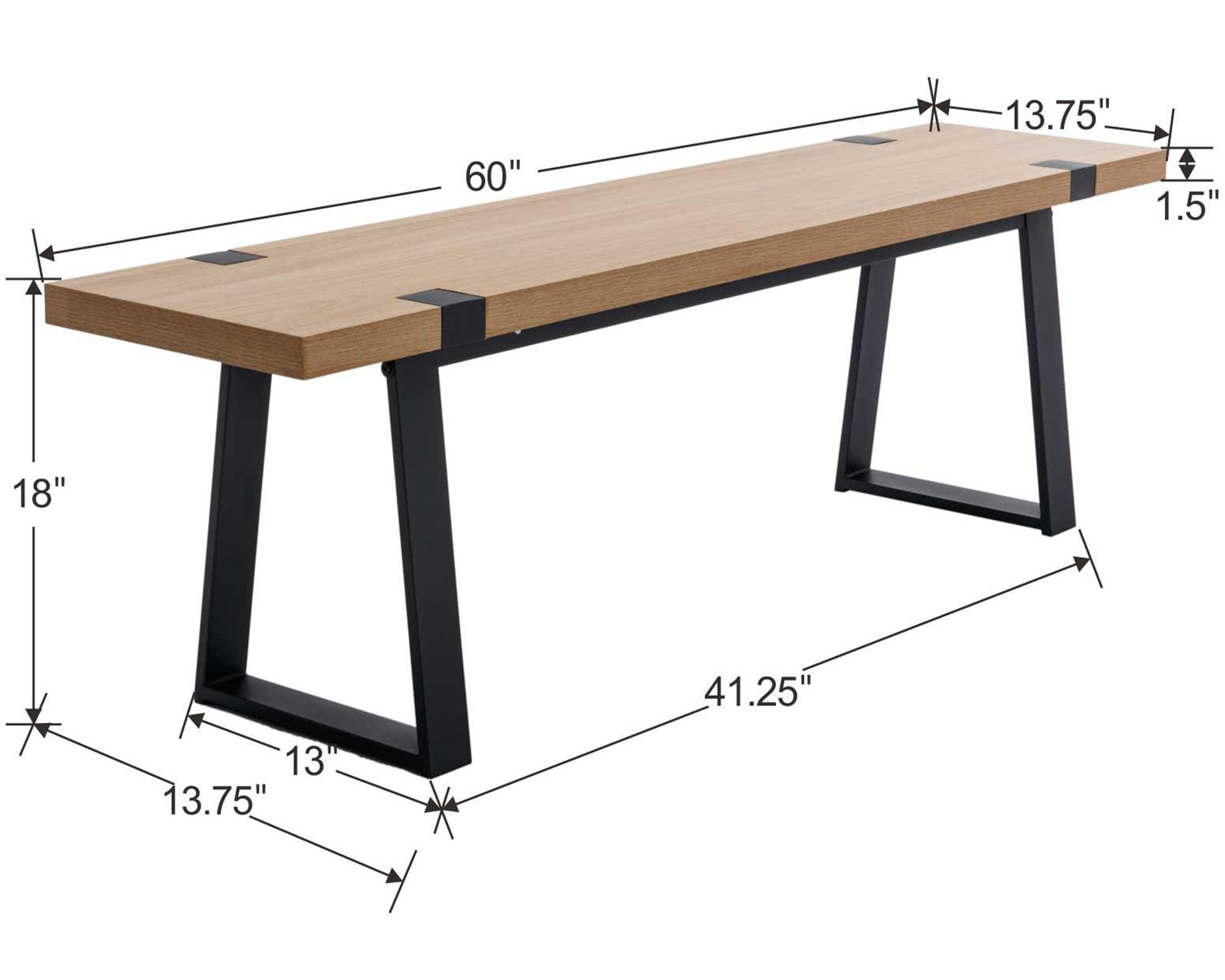 VESCASA 60" Wood Dining Bench with Black Metal Legs for Dining Room, Kitchen, Natural Oak