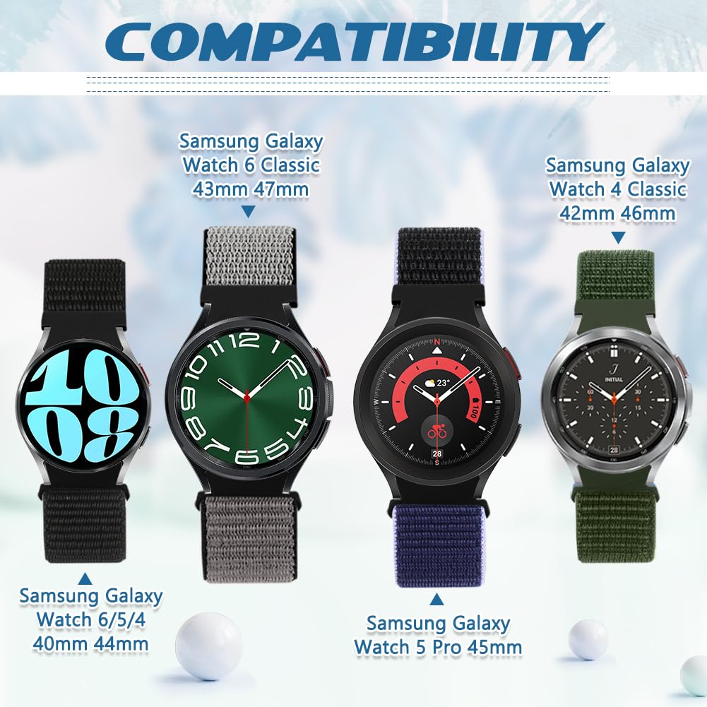 Bcuckood Nylon Loop Compatible with Samsung Galaxy Watch 6/5/4 40mm 44mm/Watch 6 Classic 43mm 47mm/Watch 5 Pro 45 mm/Watch 4 Classic 42mm 46mm, Sport Nylon Breathable Replacement Straps for Women Men