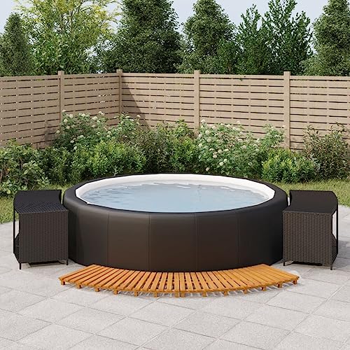 GOLINPEILO Spa Surround Black Poly Rattan and Solid Wood Acacia, Poly Rattan Outdoor Massage Hot Tub Frame with 2 Storage Shelf and 2 Spa Step, Patio Outdoor Hot Tub Surround, -9972