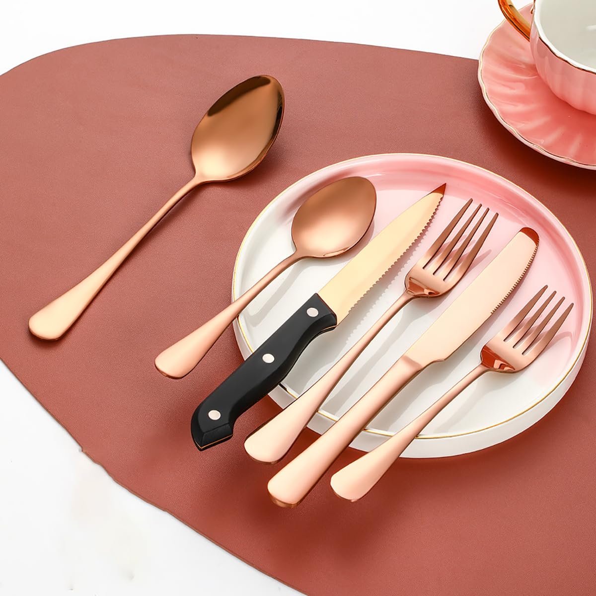 Silverware Set 24-Pieces with Steak Knives Flatware Set Cutlery Set Food-Grade Stainless Steel Home Essentials for New Home Forks Spoons And Knives Set Dishwasher Safe Daily Household Use