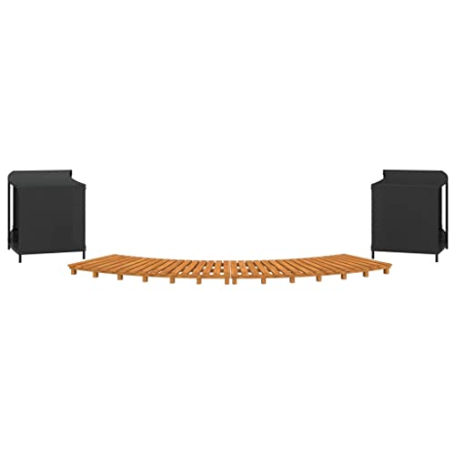 GOLINPEILO Spa Surround Black Poly Rattan and Solid Wood Acacia, Poly Rattan Outdoor Massage Hot Tub Frame with 2 Storage Shelf and 2 Spa Step, Patio Outdoor Hot Tub Surround, -9972