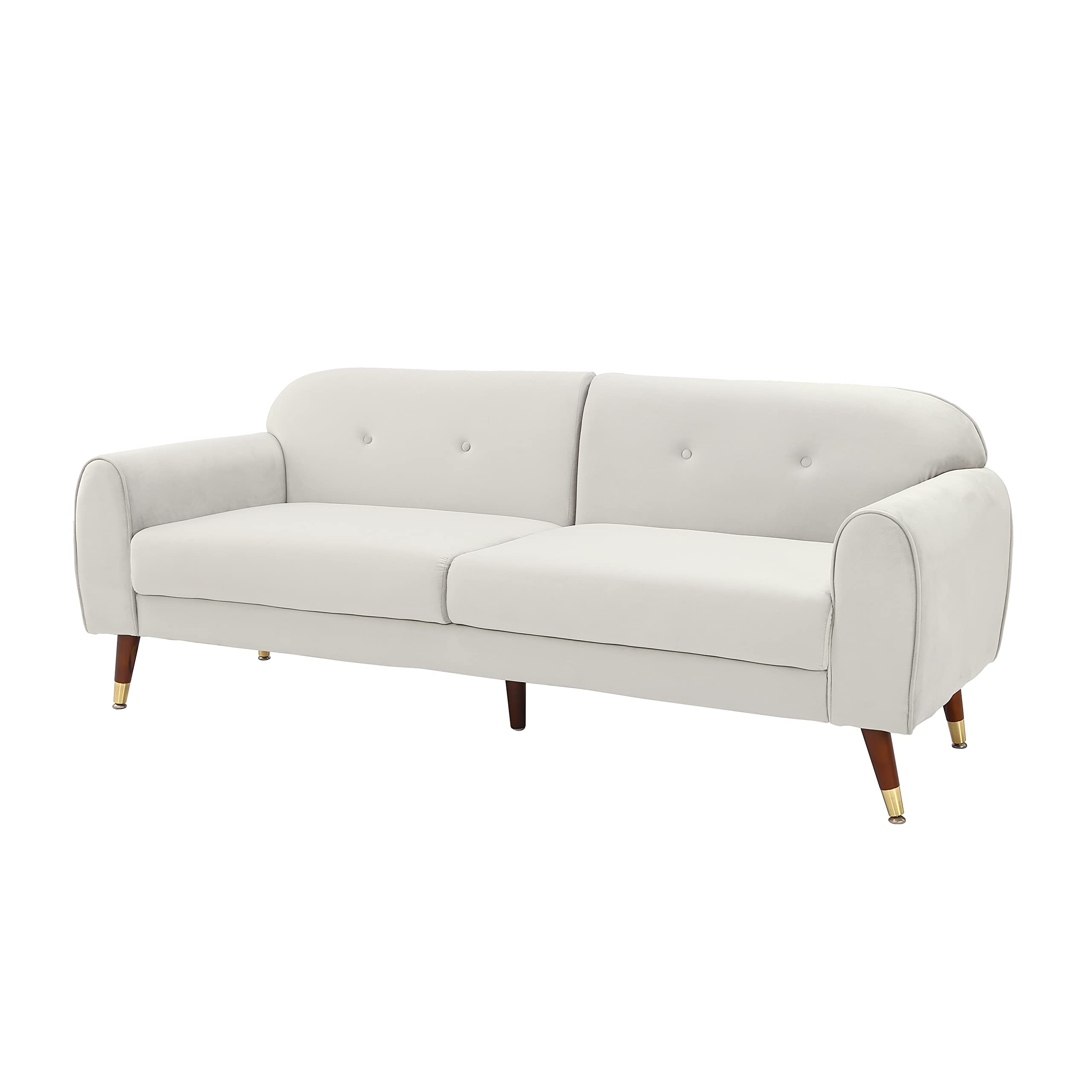 IULULU Velvet Sofa, 75 Inch Mid Century Modern Accent Couch, Upholstered Futon with Wood Legs, Beige