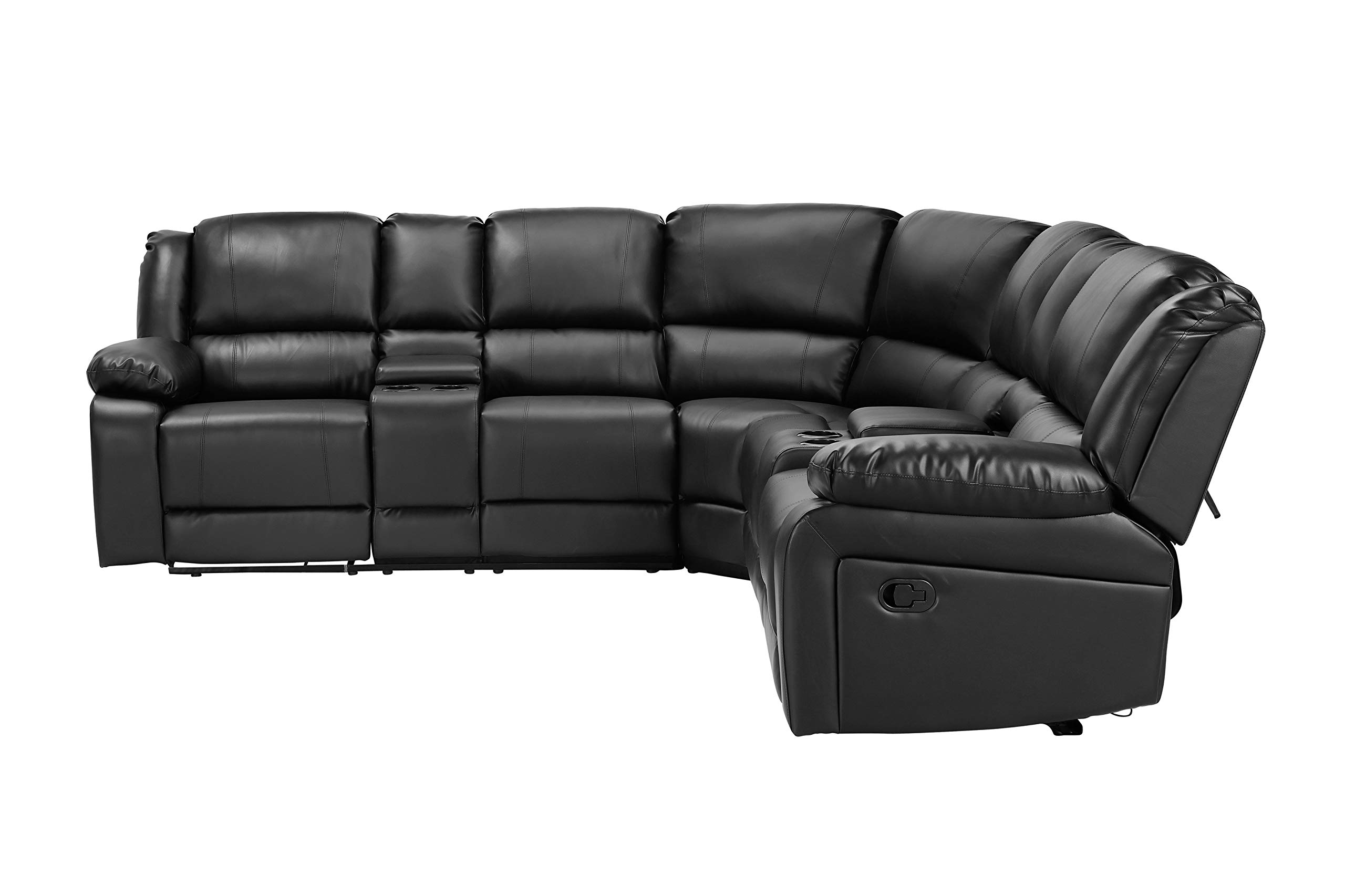 LCH Modern Upholstered L-Shape Sectional Sofa Reclining, PU Leather Extra Wide Lounge Couch with 2 Consoles,4 Cup Holders and Storage,Fabric Sofá for Living Room Apartment, Black Large