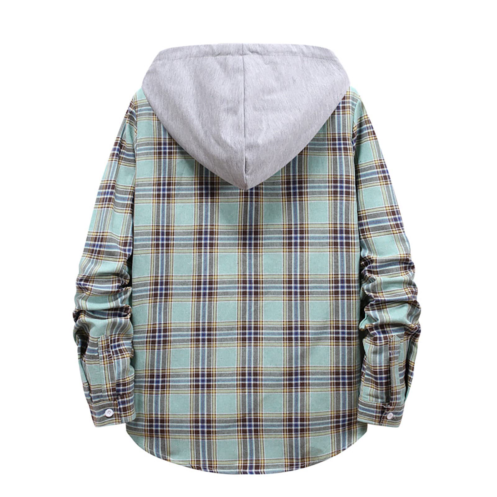 Mens Hooded Flannel Plaid Button Shirt Lightweight Long Sleeve Shirt Jackets with Hood A0810