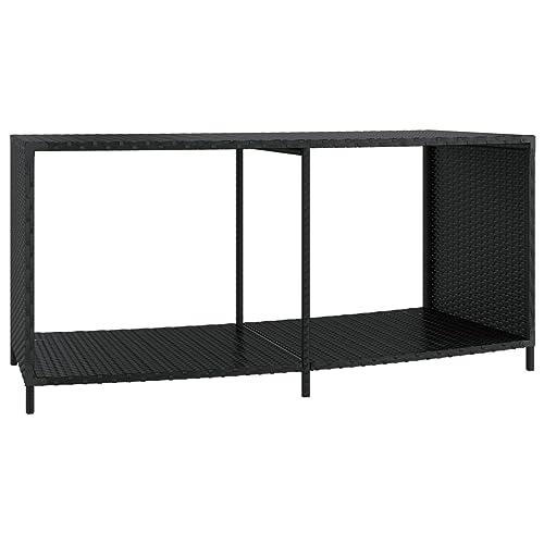 GOLINPEILO Spa Surround Black Poly Rattan and Solid Wood Acacia, Poly Rattan Outdoor Massage Hot Tub Frame with 2 Storage Shelf and 2 Spa Step, Patio Outdoor Hot Tub Surround, -9972