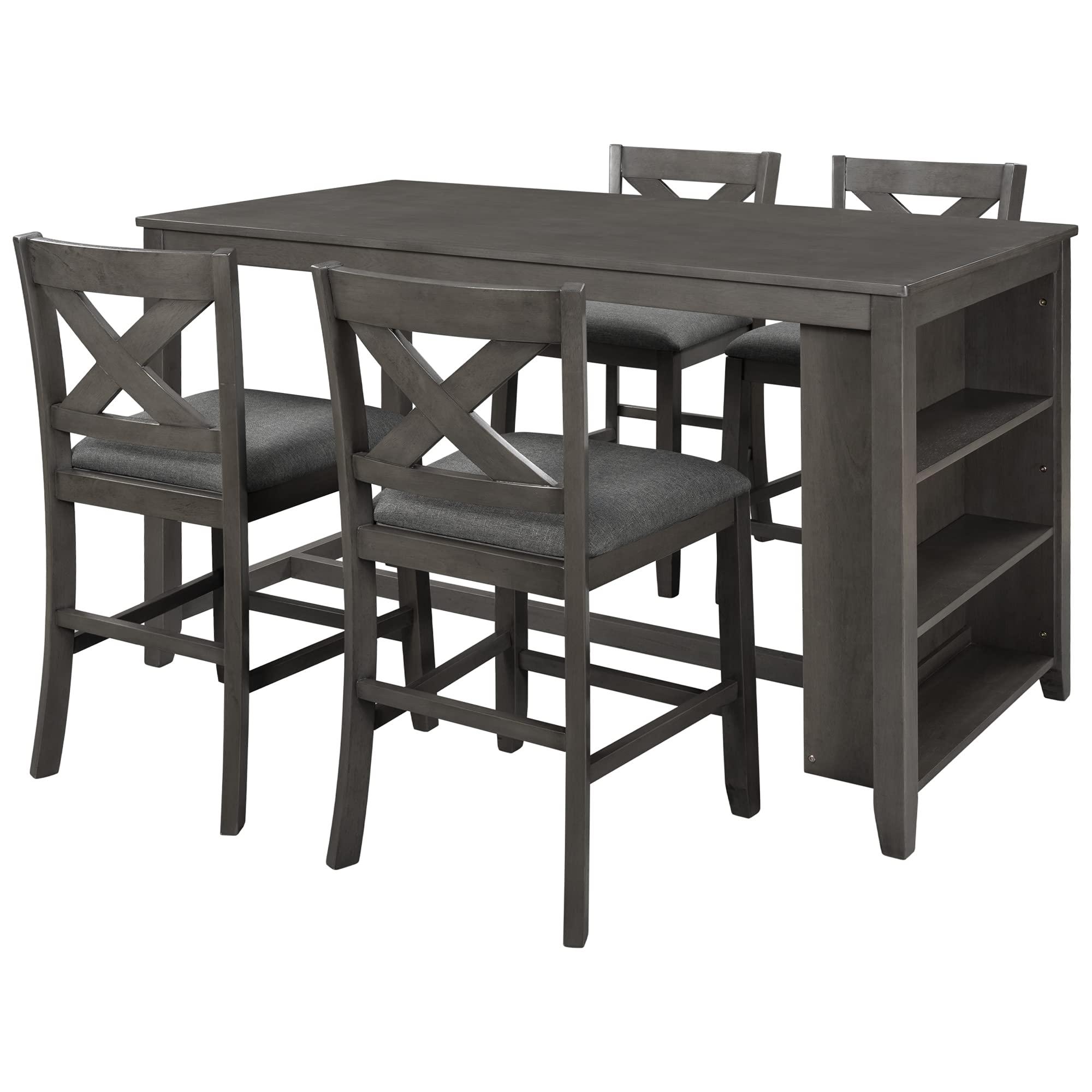 Bellemave Counter Height Dining Table Set for 4 5 Piece Bar Height Farmhouse Table and Chairs with Storage Shelf Dinning Room Small Breakfast Table Set Pub Table and Chairs Set of 4, Gray
