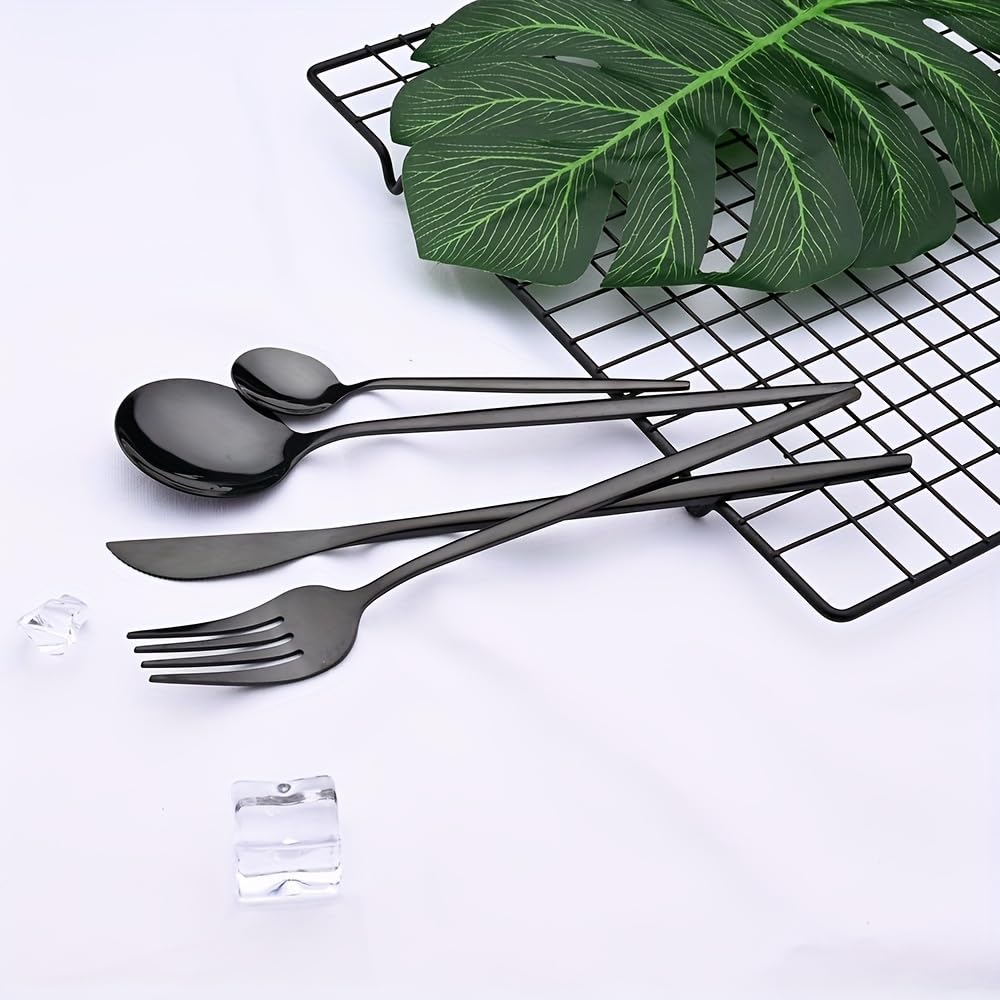 24pcs Stainless Steel Cutlery Set - Black Western Dinnerware Set - Flatware Set & Silverware Set - Kitchen Tools for Elegant Dining Experience
