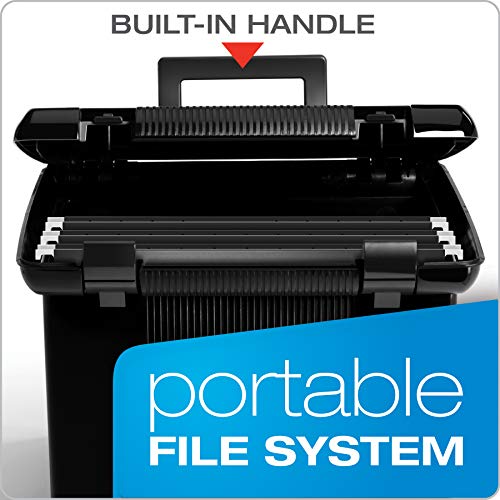Pendaflex Portable File Box with File Rails, Hinged Lid with Double Latch Closure, Black, 3 Black Letter Size Hanging Folders Included (41742AMZ)