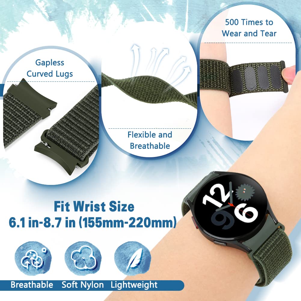 Bcuckood Nylon Loop Compatible with Samsung Galaxy Watch 6/5/4 40mm 44mm/Watch 6 Classic 43mm 47mm/Watch 5 Pro 45 mm/Watch 4 Classic 42mm 46mm, Sport Nylon Breathable Replacement Straps for Women Men