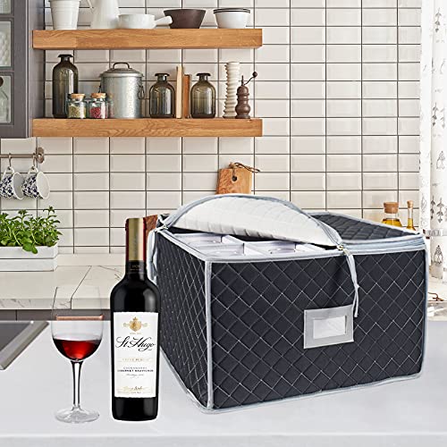 VERONLY Stemware Storage Cases - Holds 24 Wine Glass Storage or Crystal Glassware Containers with Lable Window,Fully-Padded Inside with Hard Sides(15.5" x 12.5"x 9.8")-Set of 2 Grey