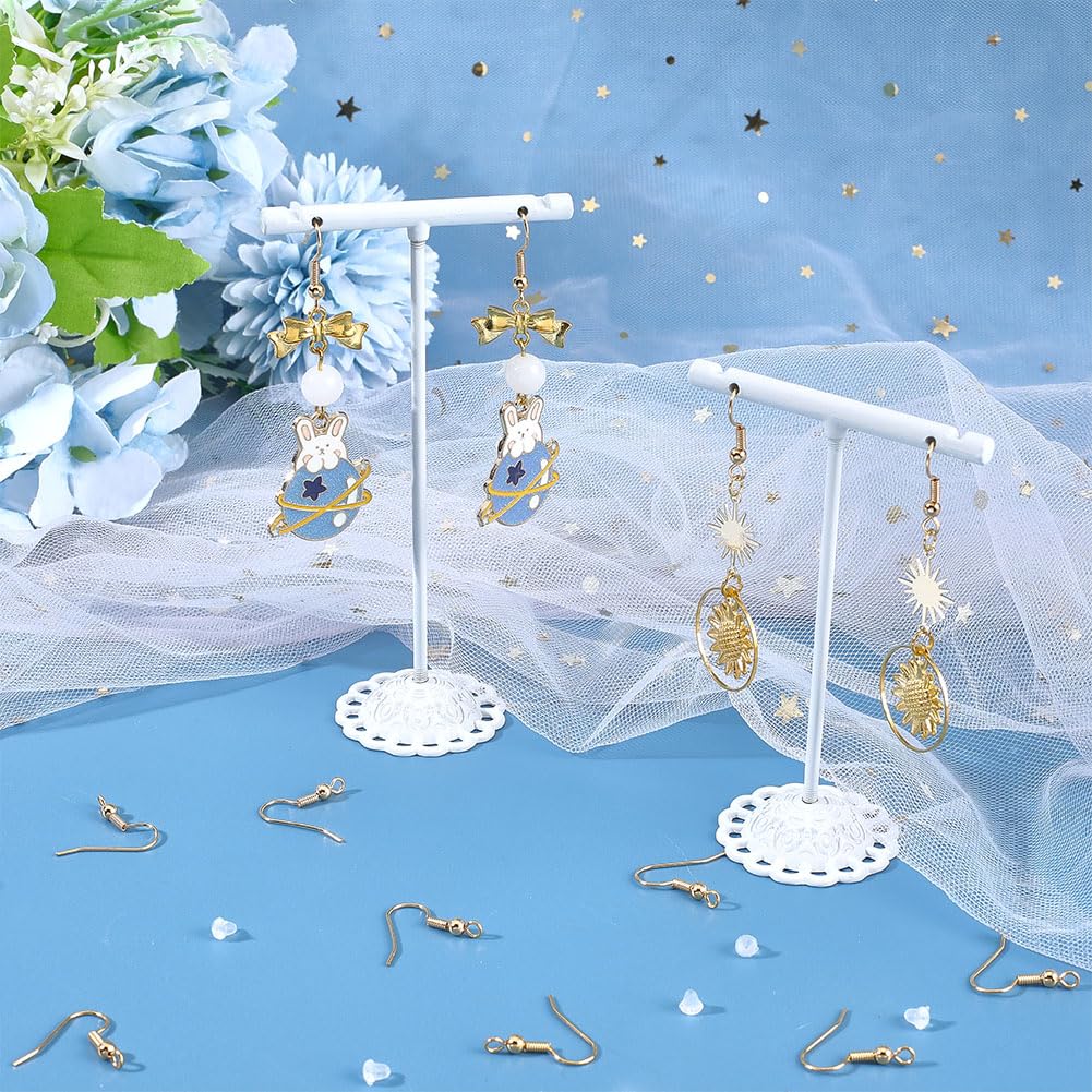 CREATCABIN 110Pcs 18K Gold Plated Earring Hooks Ear Wires Fish Hook Ball End Fish Earring Drop Dangle Coil Wires Connector Earring Findings with 220Pcs Plastic Ear Nuts for DIY Jewelry Making 19x20mm
