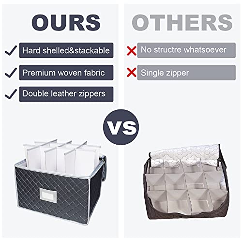 VERONLY Stemware Storage Cases - Holds 24 Wine Glass Storage or Crystal Glassware Containers with Lable Window,Fully-Padded Inside with Hard Sides(15.5" x 12.5"x 9.8")-Set of 2 Grey