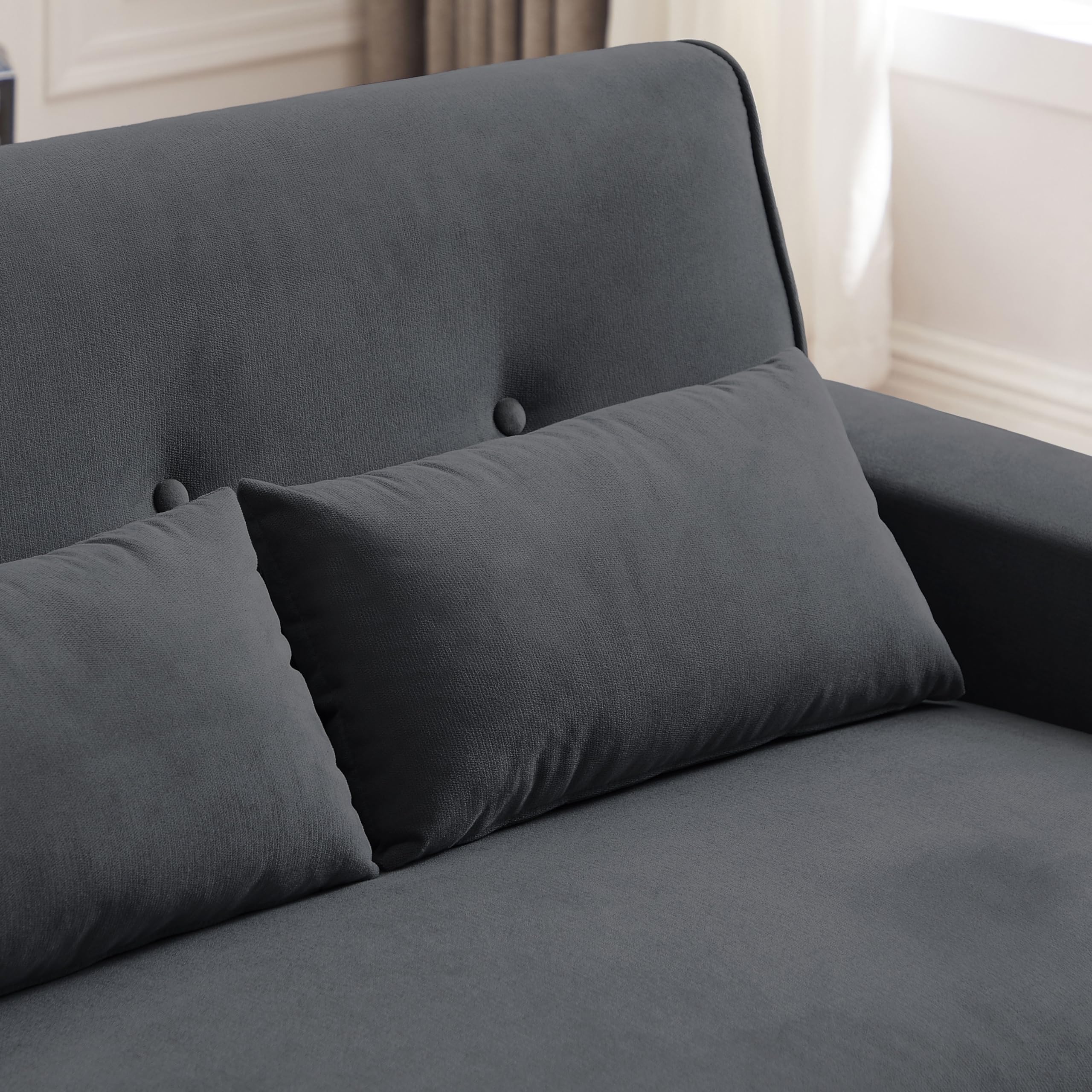 Tornama 48" Small Loveseat Sofa, Mid Century Modern Love Seat Couch, 2 Seat Tufted Couches with Throw Pillows for Living Room, Apartment, Bedroom and Small Spaces, Dark Grey