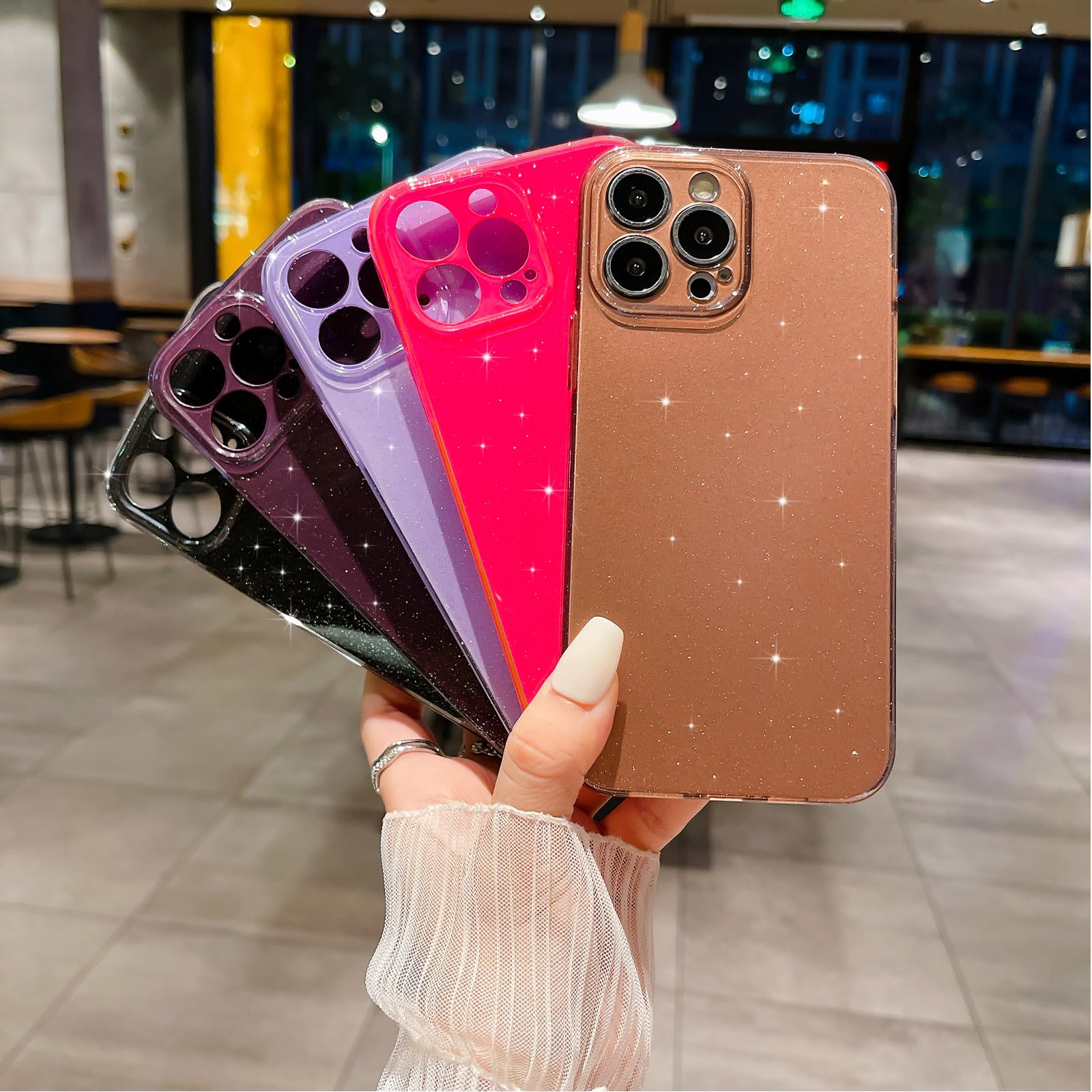 LIFCIUSO Glitter Bling Compatible with iPhone 13 Pro Max Case (6.7 inch) - Cute Sparkly Protective Case for Women and Girls, Soft TPU Design in Black