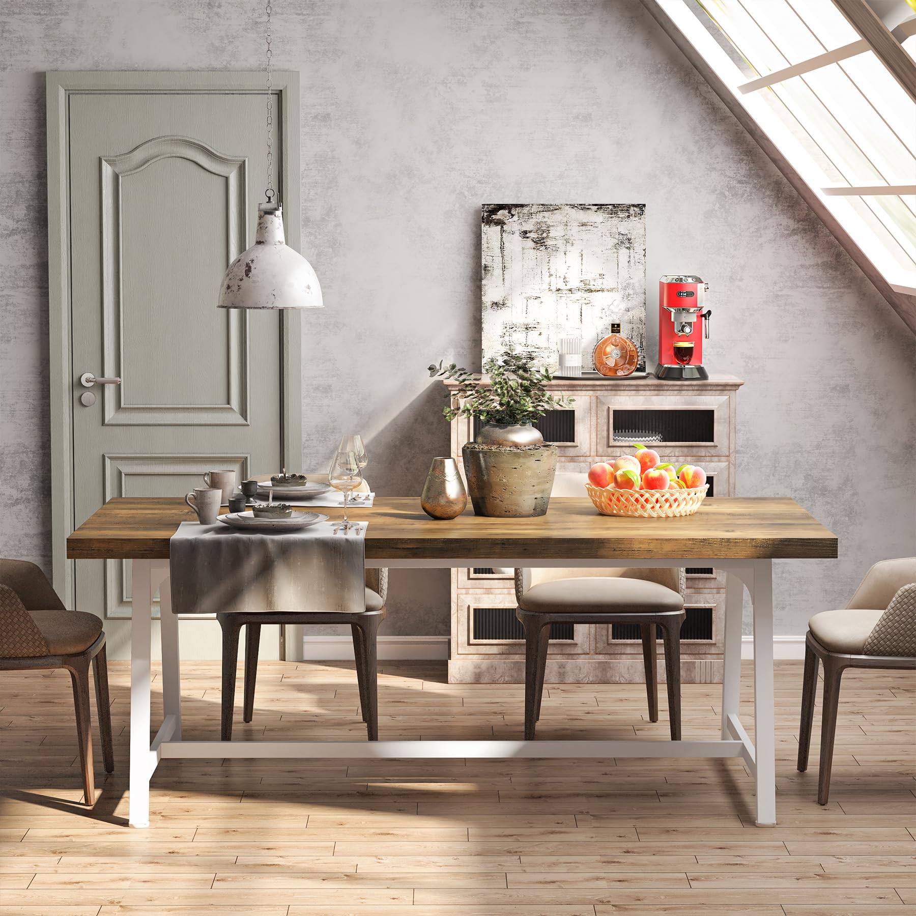 Tribesigns Dining Table for 8 People, 70.87-inch Rectangular Wood Kitchen Table with Strong Metal Frame, Vintage Large Long Dining Room Table for Big Family (Oak, No Chair)