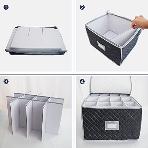 VERONLY Stemware Storage Cases - Holds 24 Wine Glass Storage or Crystal Glassware Containers with Lable Window,Fully-Padded Inside with Hard Sides(15.5" x 12.5"x 9.8")-Set of 2 Grey
