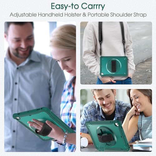BRAECNstock for iPad Case 9.7 inch iPad 6th Gen 2018/5th Gen 2017/iPad Air 2/Pro,Shockproof Cover with Kickstand&Screen Protector,Kids Case with Pen Holder/360°Rotate Stand+Hand Strap-Midnight Green