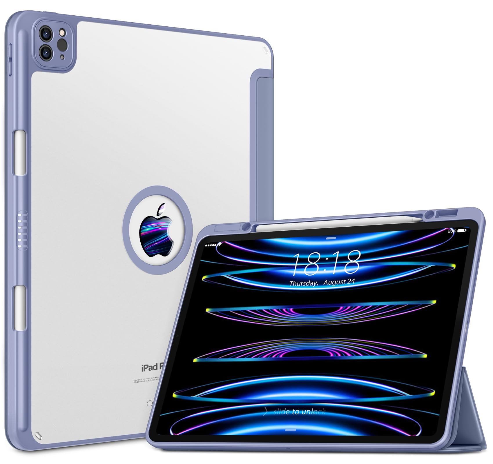VIKESI Case for iPad Air 13 inch M2 2024,Smooth Matte Back,TPU Shockproof Frame,Built-in Pencil Holder,Auto Sleep/Wake - Blue Purple