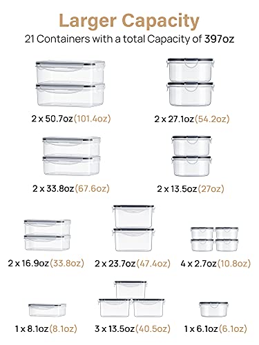 Kootek Food Storage Containers 21 Pack with Lids, Kitchen Airtight Meal Prep Container Reusable Pantry Organization and Storage Plastic Lunch Box Leak Proof Microwavable Dishwasher Safe
