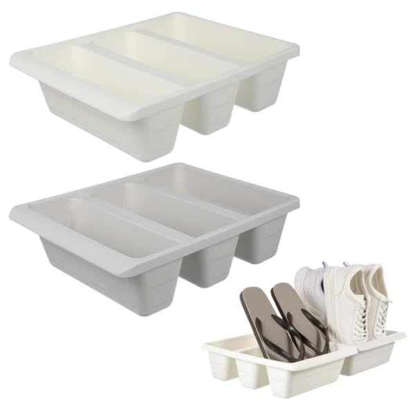 Cabilock 2pcs Storage Shoe Tray, Plastic Shoes Rack, Space-saving Shoe Organizer, No Assembly Required, Multifunctional