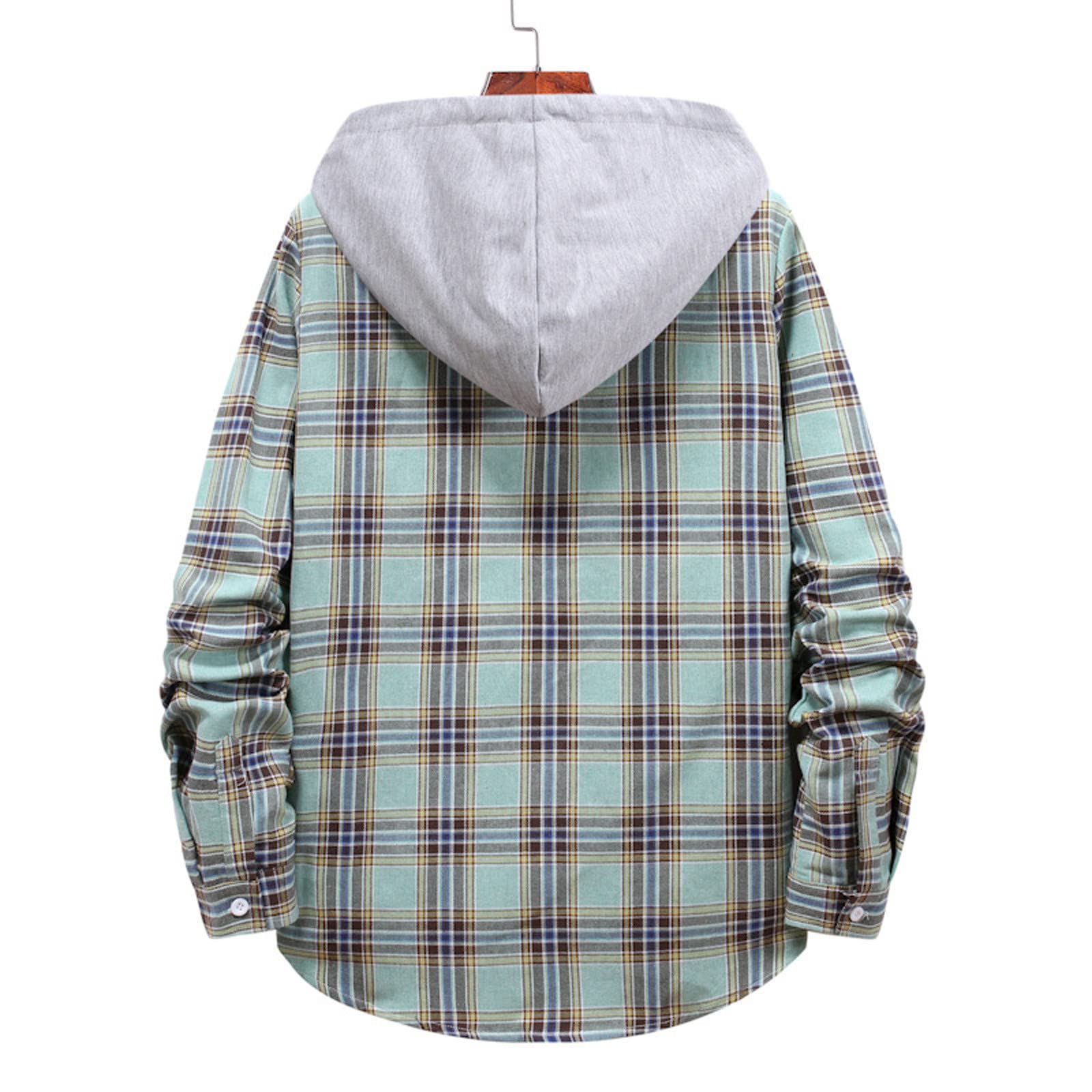 Mens Hooded Flannel Plaid Button Shirt Lightweight Long Sleeve Shirt Jackets with Hood A0810