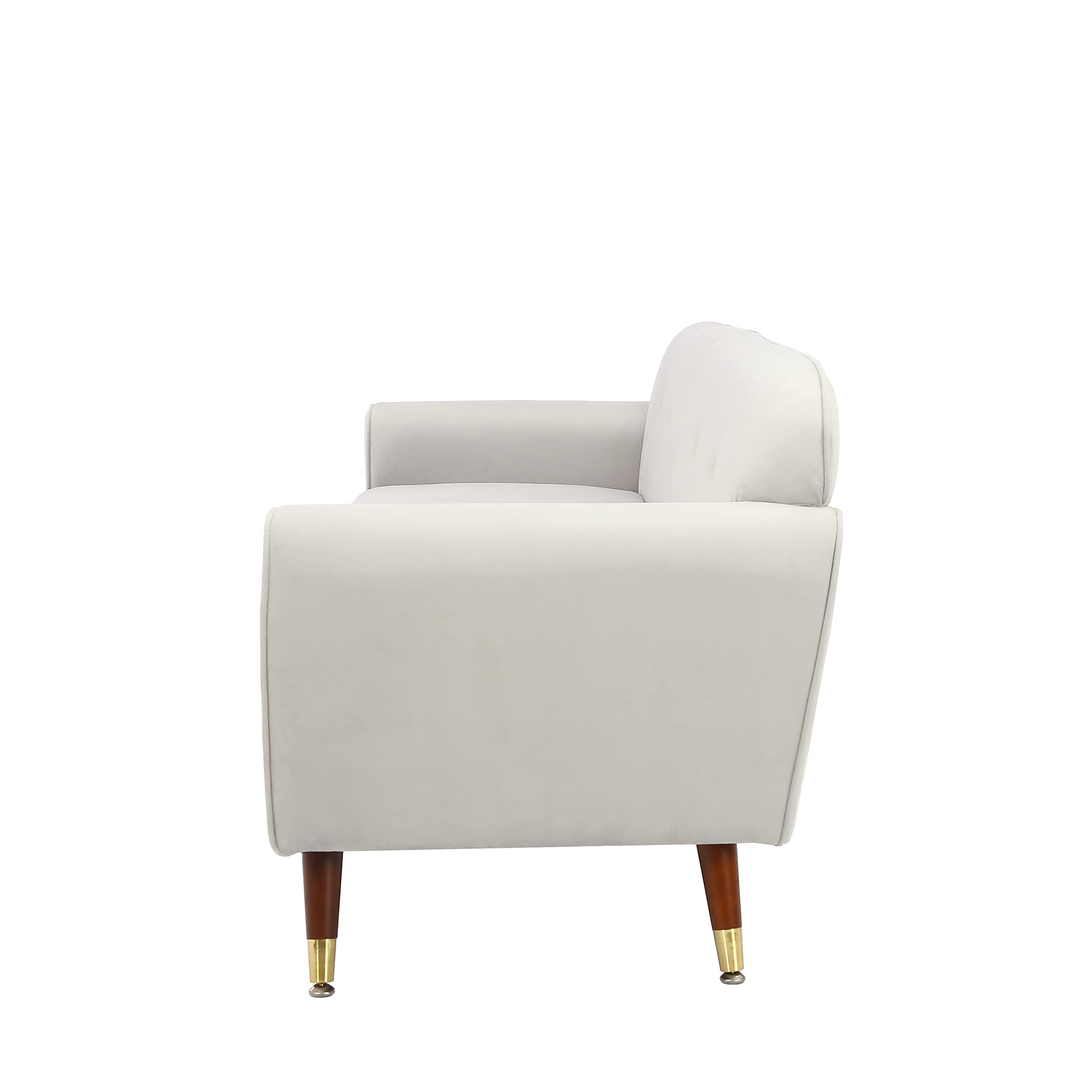 IULULU Velvet Sofa, 75 Inch Mid Century Modern Accent Couch, Upholstered Futon with Wood Legs, Beige