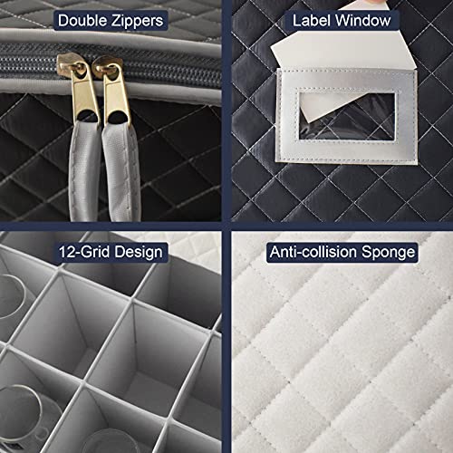 VERONLY Stemware Storage Cases - Holds 24 Wine Glass Storage or Crystal Glassware Containers with Lable Window,Fully-Padded Inside with Hard Sides(15.5" x 12.5"x 9.8")-Set of 2 Grey