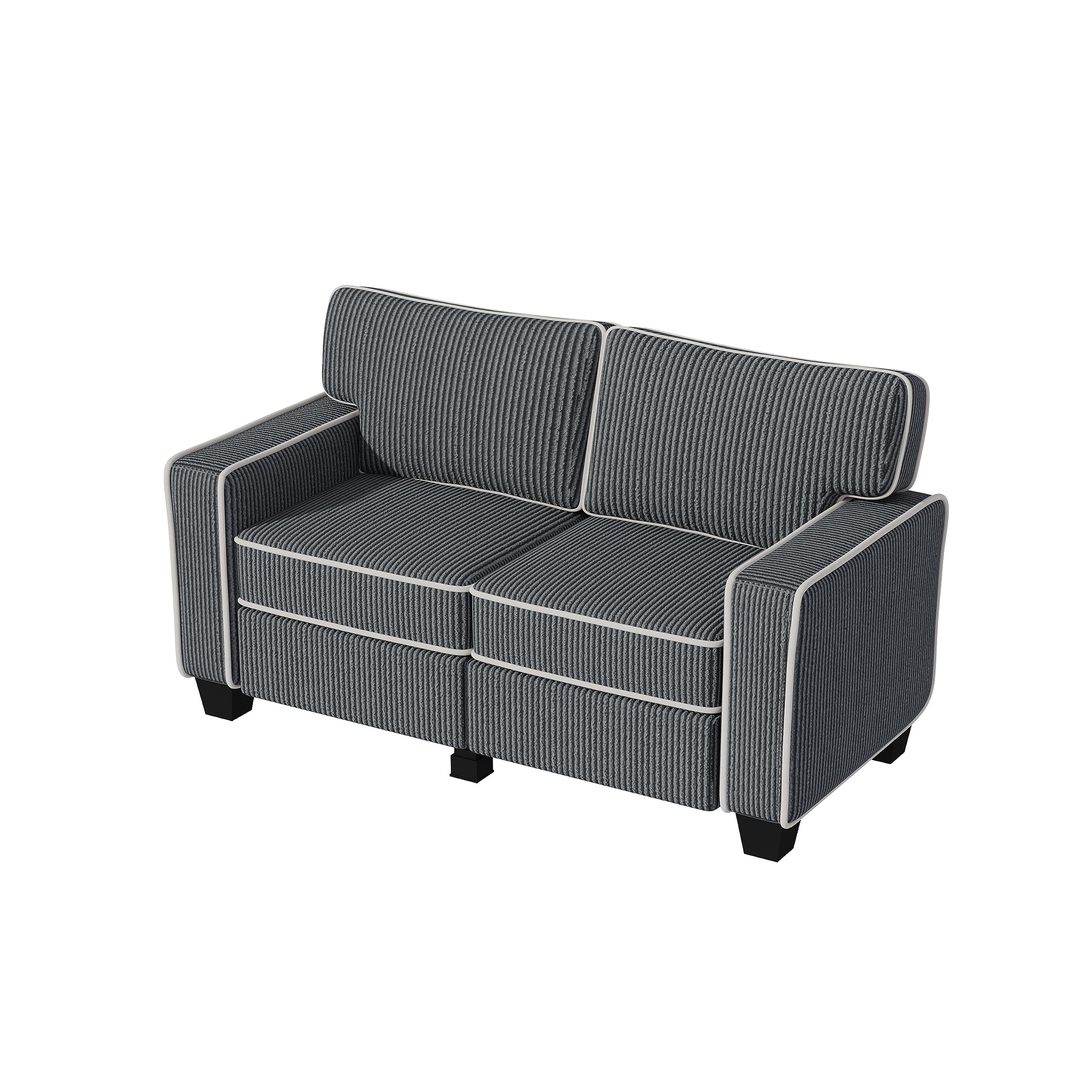 FANYE Gray 2 Accent Deep Cushions Seaters Plastic Legs Loveseat Double Couch with Storage, Modern Corduroy Upholstery Sofa Love Seat W/Square Armrest for Home Office Apartment Small Space Living Room