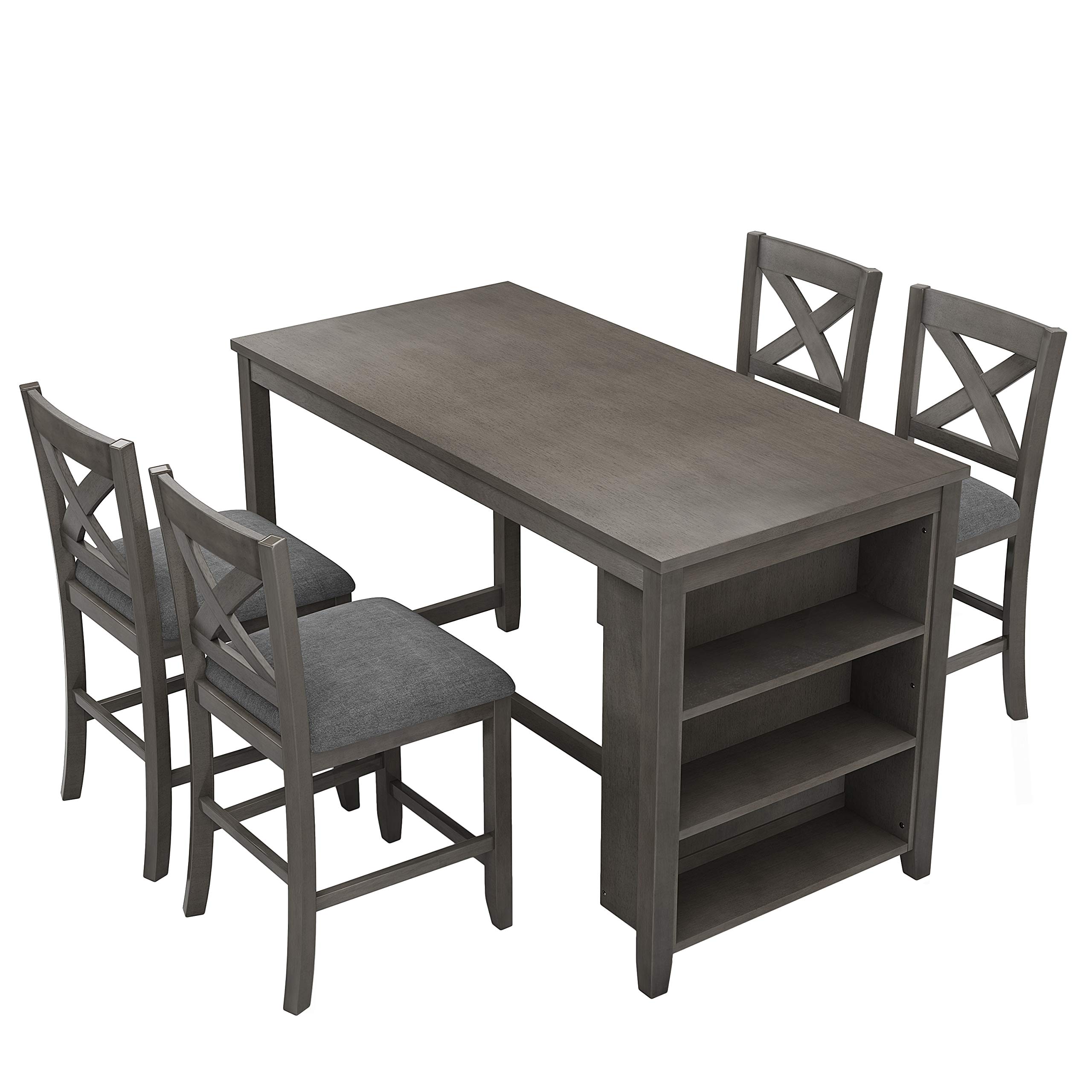Bellemave Counter Height Dining Table Set for 4 5 Piece Bar Height Farmhouse Table and Chairs with Storage Shelf Dinning Room Small Breakfast Table Set Pub Table and Chairs Set of 4, Gray