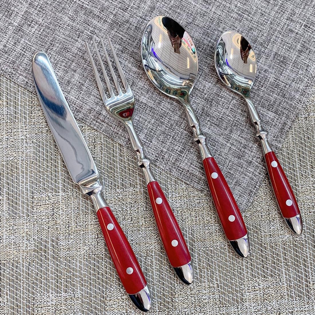 Aimilan 36 Piece Modern Flatware Set for 6, 18/10 Stainless Steel Red Silverware Set, Cutlery Set Include Fork Knife Spoon, Mirror Polished, Dishwasher Safe (36 Pcs Service for 6)